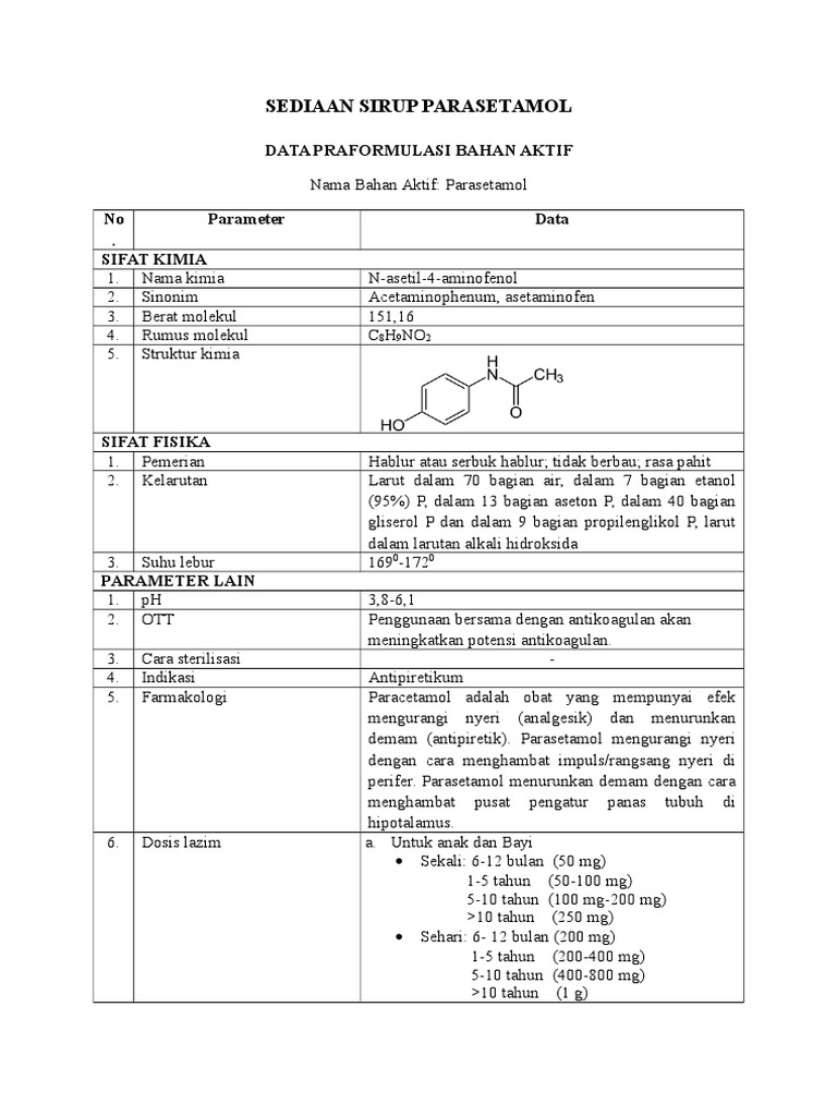 Formulasi Sirup Paracetamol dan Bahan Tambahan | PDF
