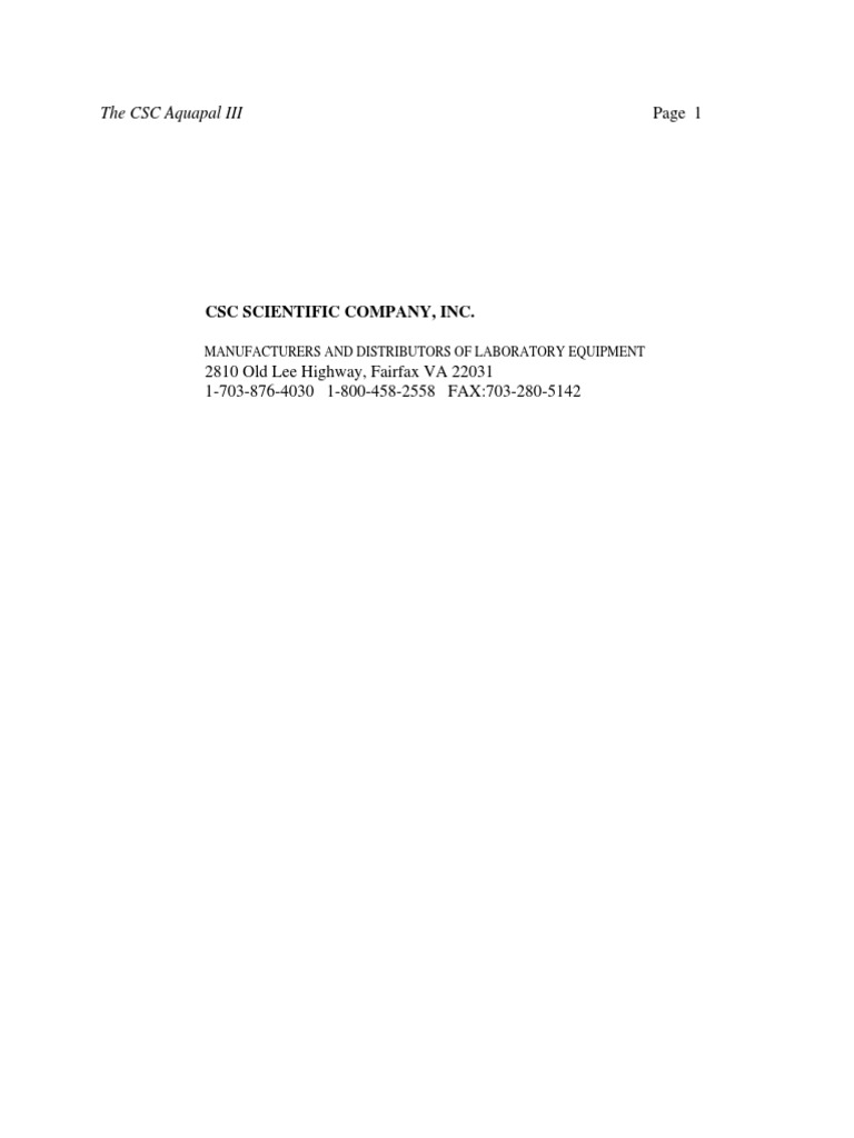The CSC Aquapal III: CSC Scientific Company, Inc | PDF