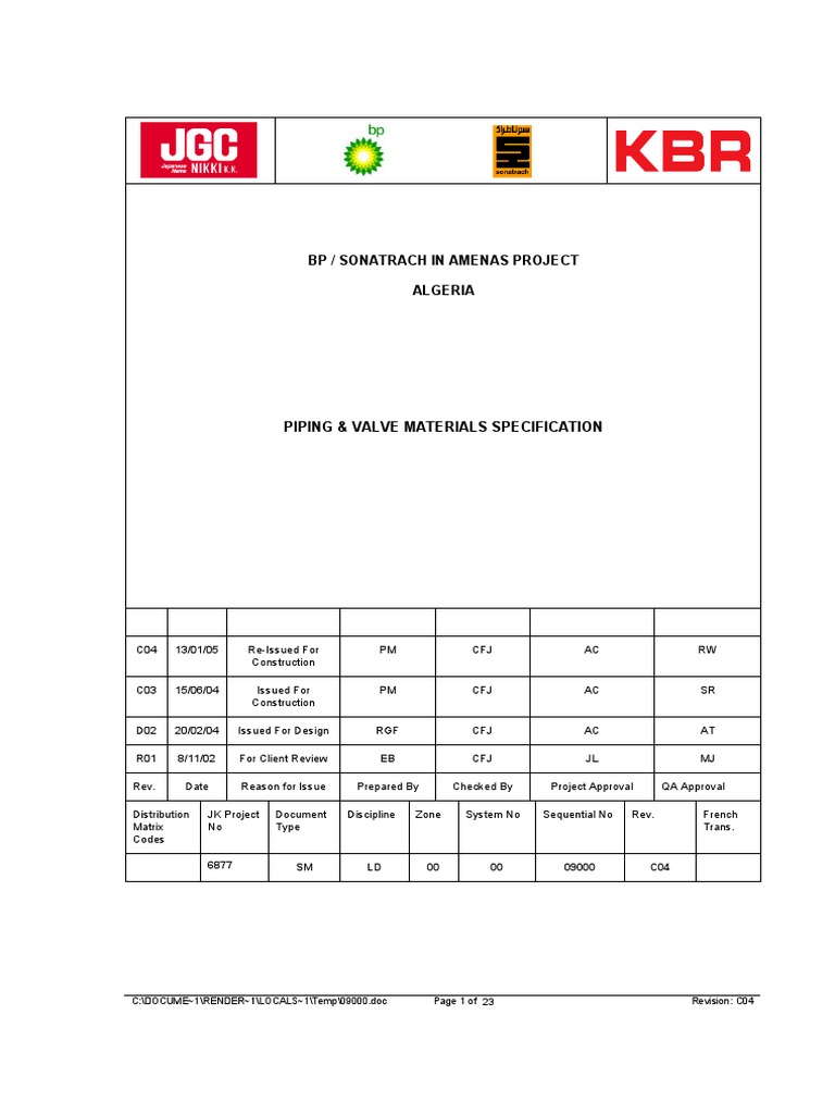 Spec | PDF | Pipe (Fluid Conveyance) | Valve