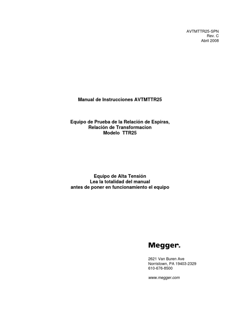 MEGGER TTR25 UG Es V04.Desbloqueado | PDF | Transformador | Corriente ...