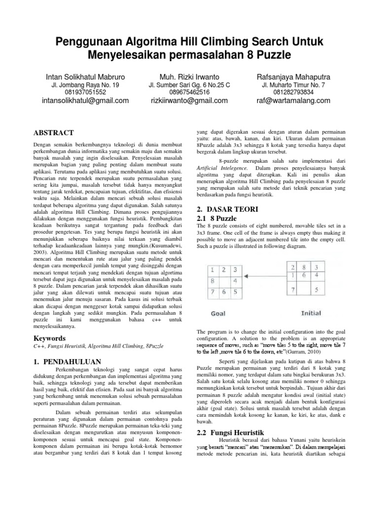 Algoritma Hill Climbing pada 8 Puzzle | PDF