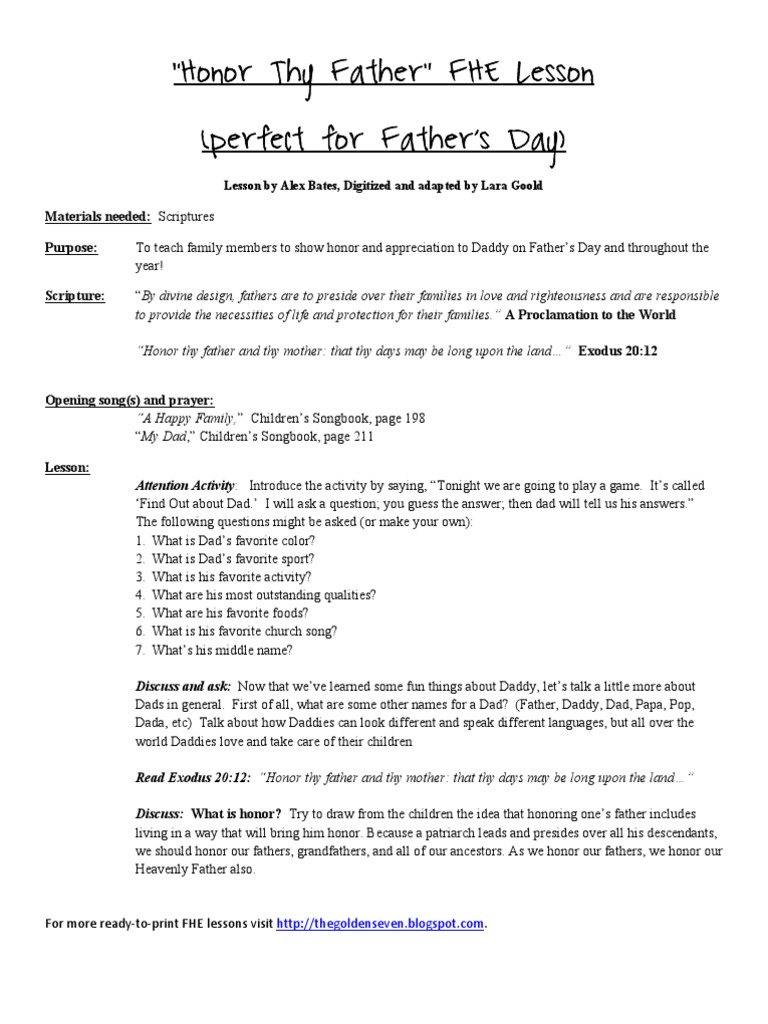 Father's Day Family Lesson Plan | PDF | God The Father | Prayer