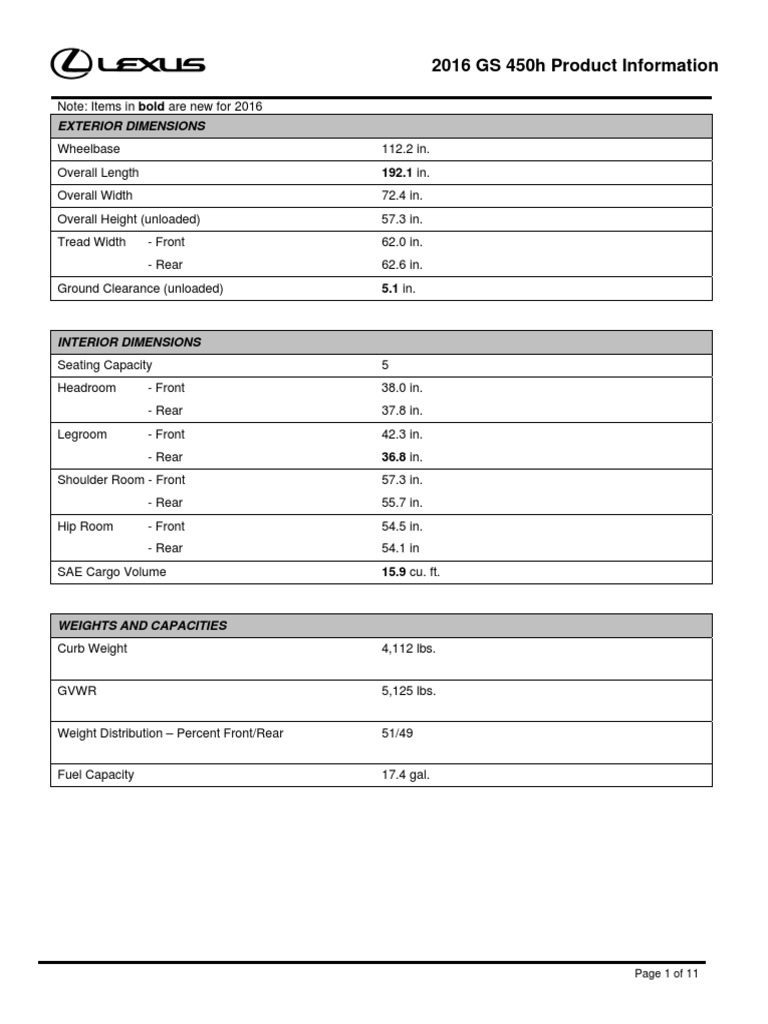 2016 Lexus GS 450h Product Information | PDF | Transmission (Mechanics ...