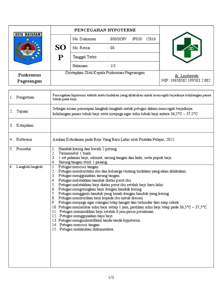 Sop Pencegahan Hipotermi Fix | PDF