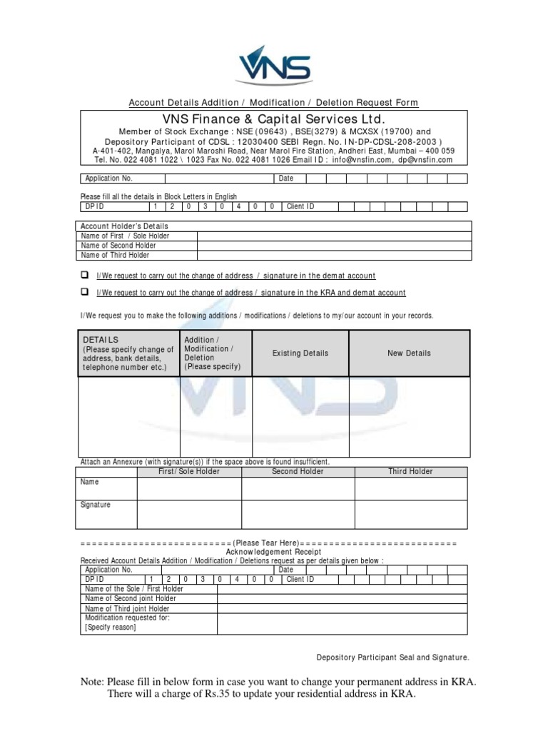 VNS Finance & Capital Services LTD.: Account Details Addition ...