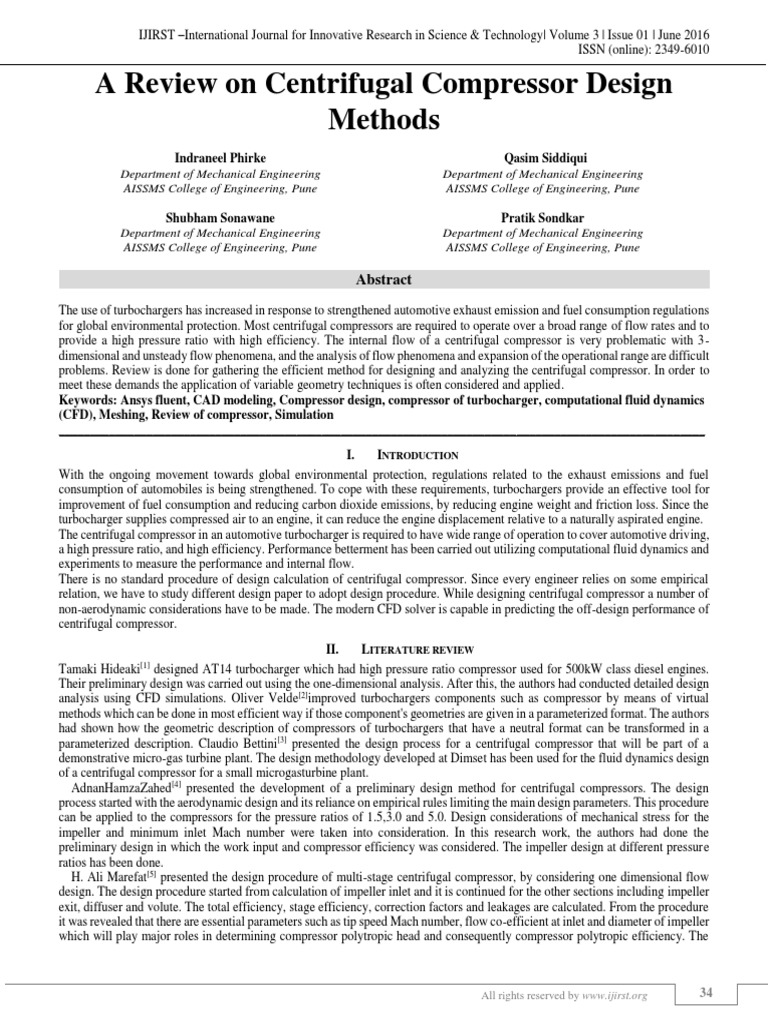 A Review On Centrifugal Compressor Design Methods Pdf Gas