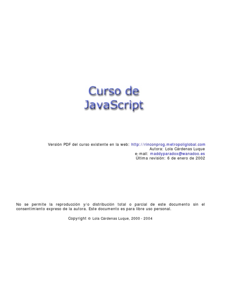 Curso Manual Tutorial Javascript Con Ejemplos | Descargar gratis PDF | Script Java | Lenguaje de ...