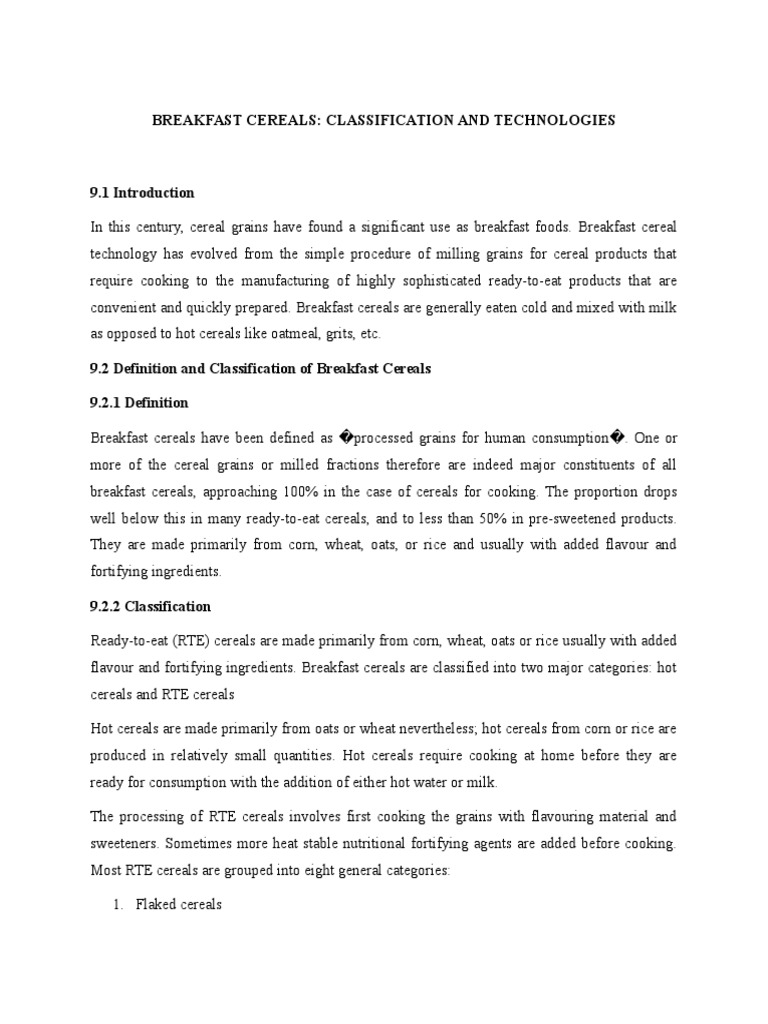Breakfast Cereals: Classification and Technologies | PDF | Malt | Cereals