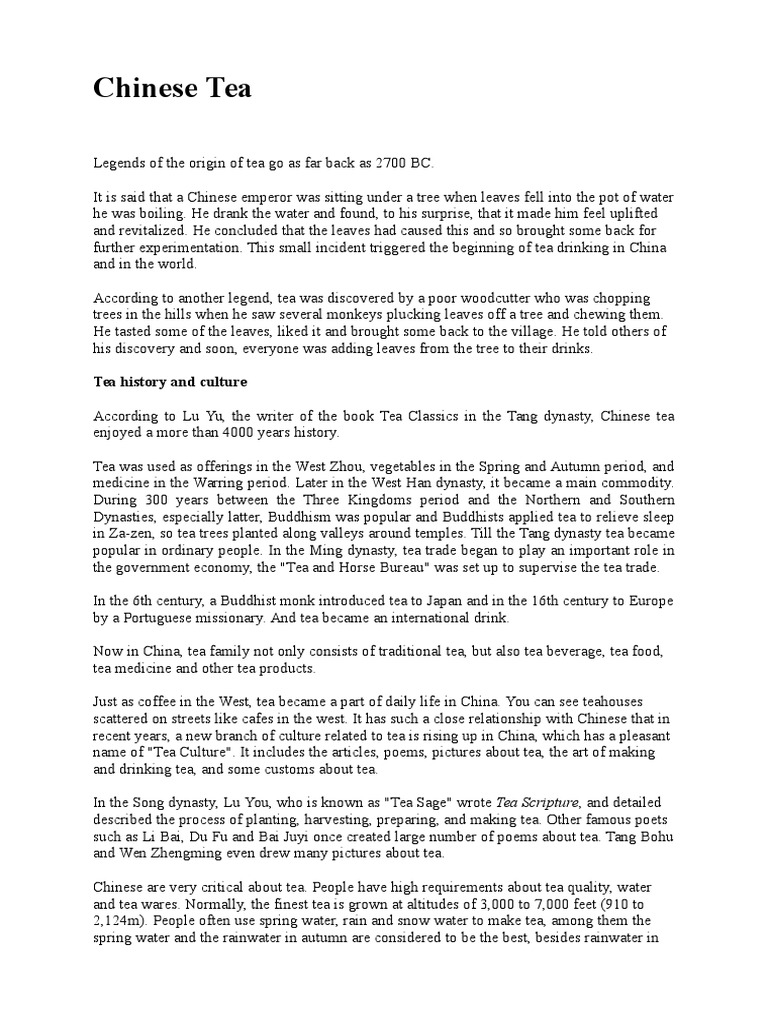 Chinese Tea: Tea History and Culture | PDF | Tea | Caffeinated Drinks