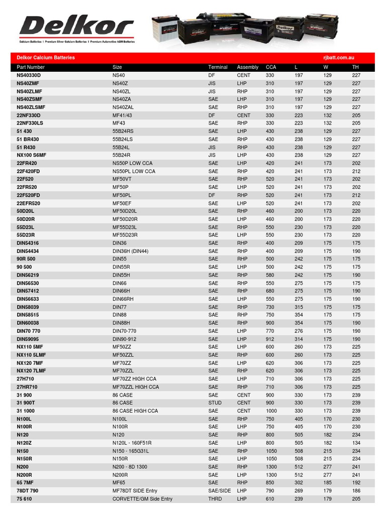 Delkor Battery Specifications Overview | PDF | Nature