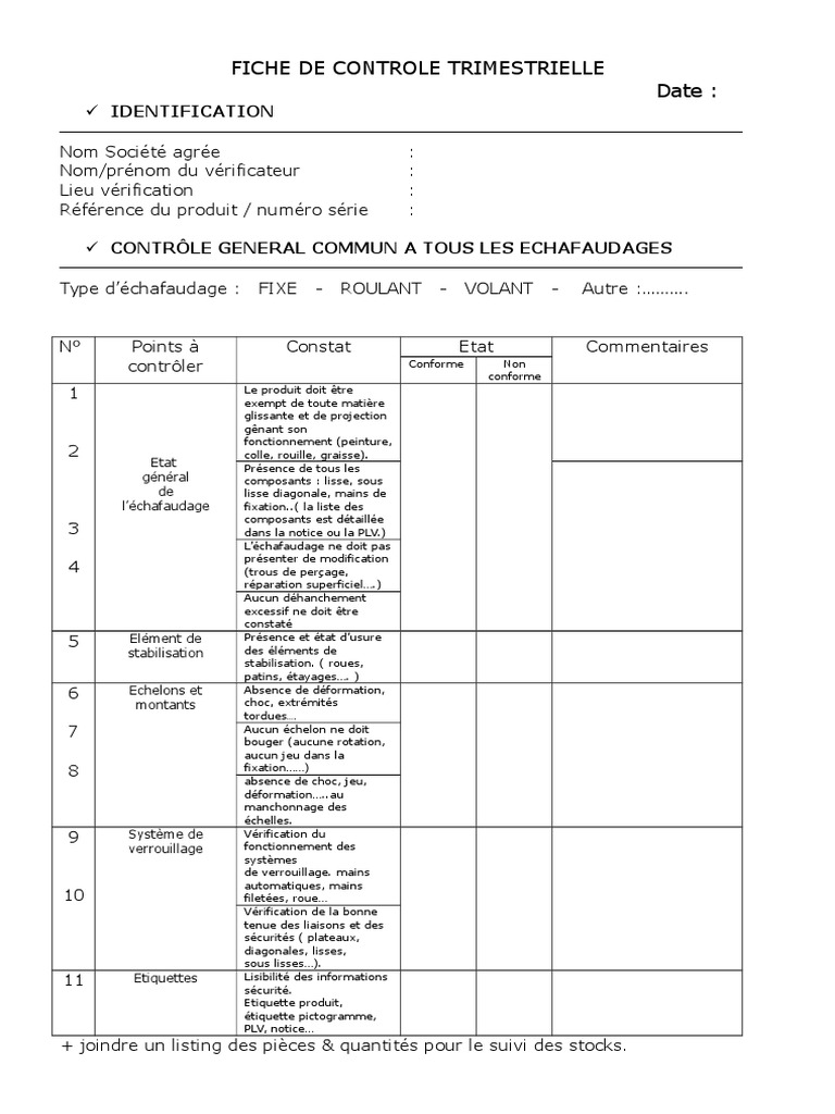 Fiche de Controle Trimestrielle | PDF