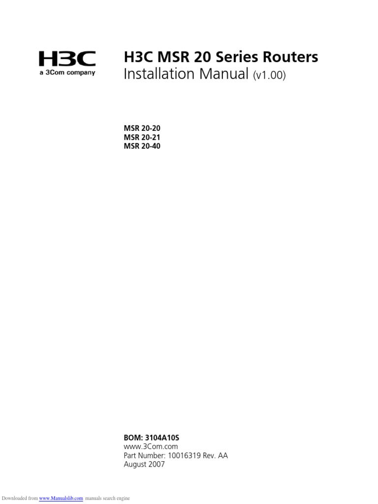 Installation Manual: H3C MSR 20 Series Routers | PDF | Ethernet ...