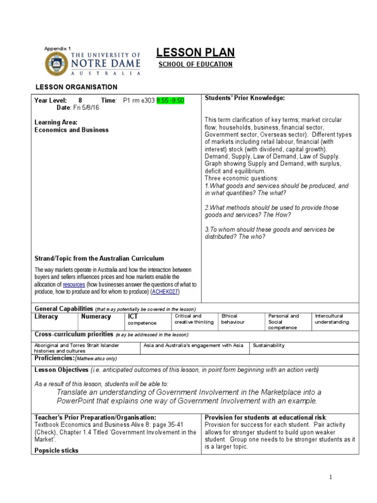 Year 8 Economics Lesson Plan | PDF | Economic Surplus | Economic ...