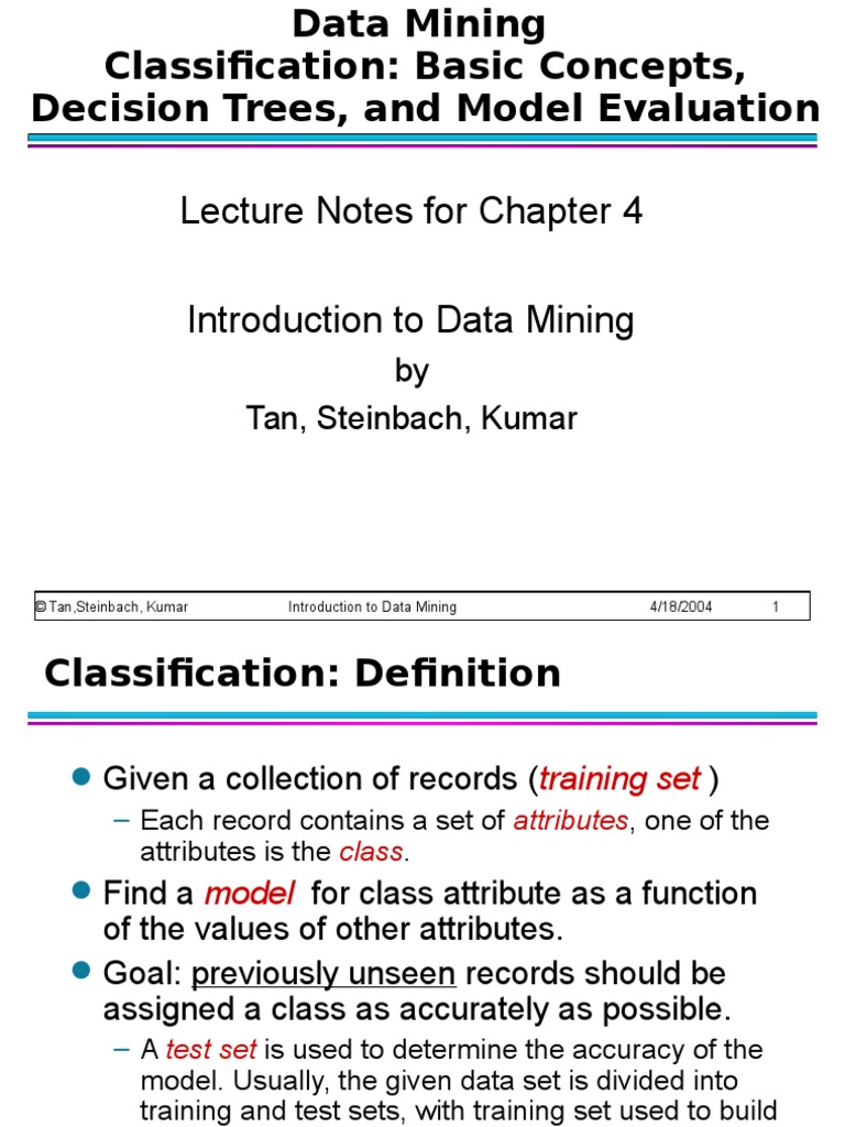 Lecture Notes For Chapter 4 Introduction To Data Mining: by Tan ...