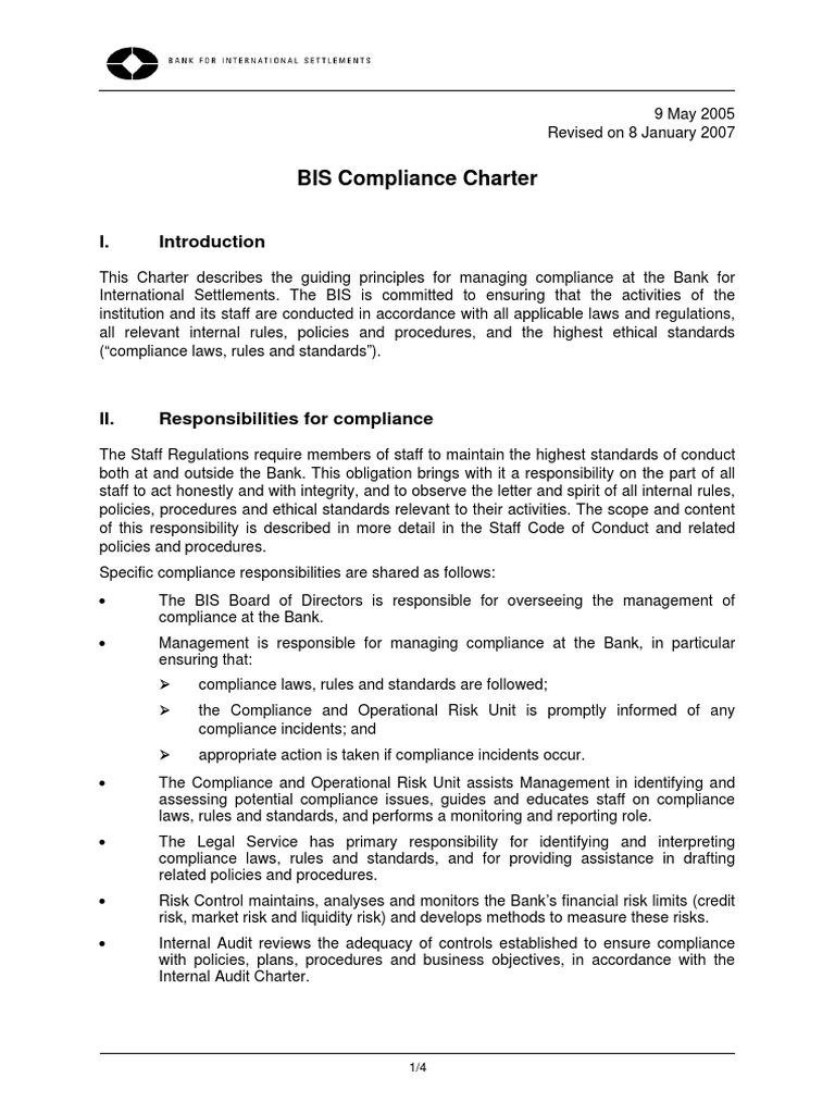 BIS Compliance Charter | Internal Audit | Bank For International ...