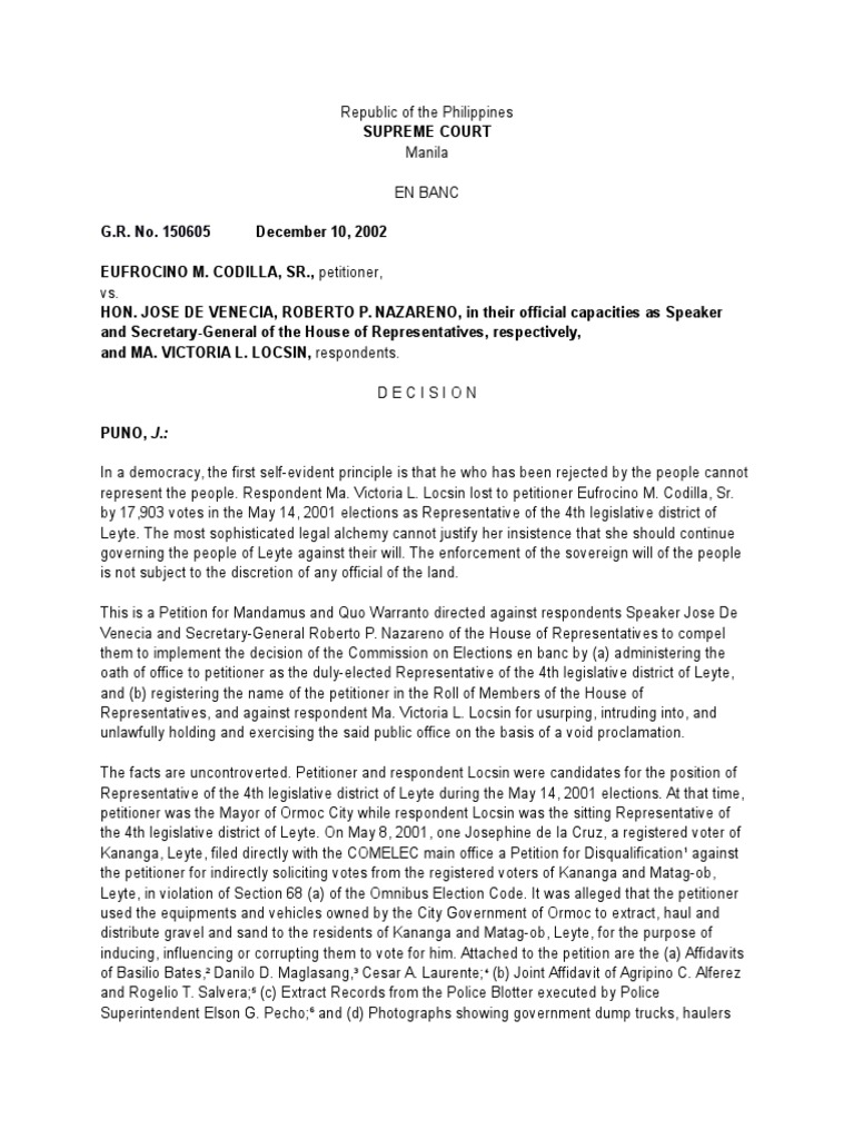 Codilla | PDF | Commission On Elections (Philippines) | Mandamus