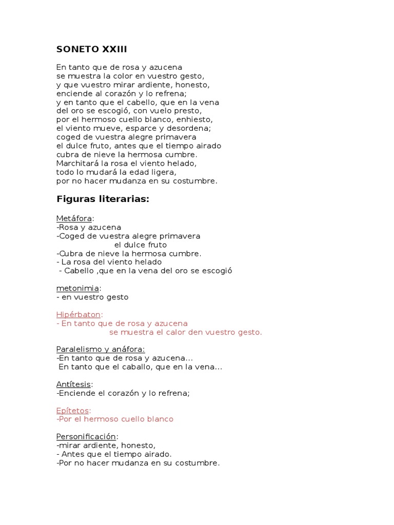 Soneto Xxiii | PDF | Técnicas Retóricas | Tecnicas literarias
