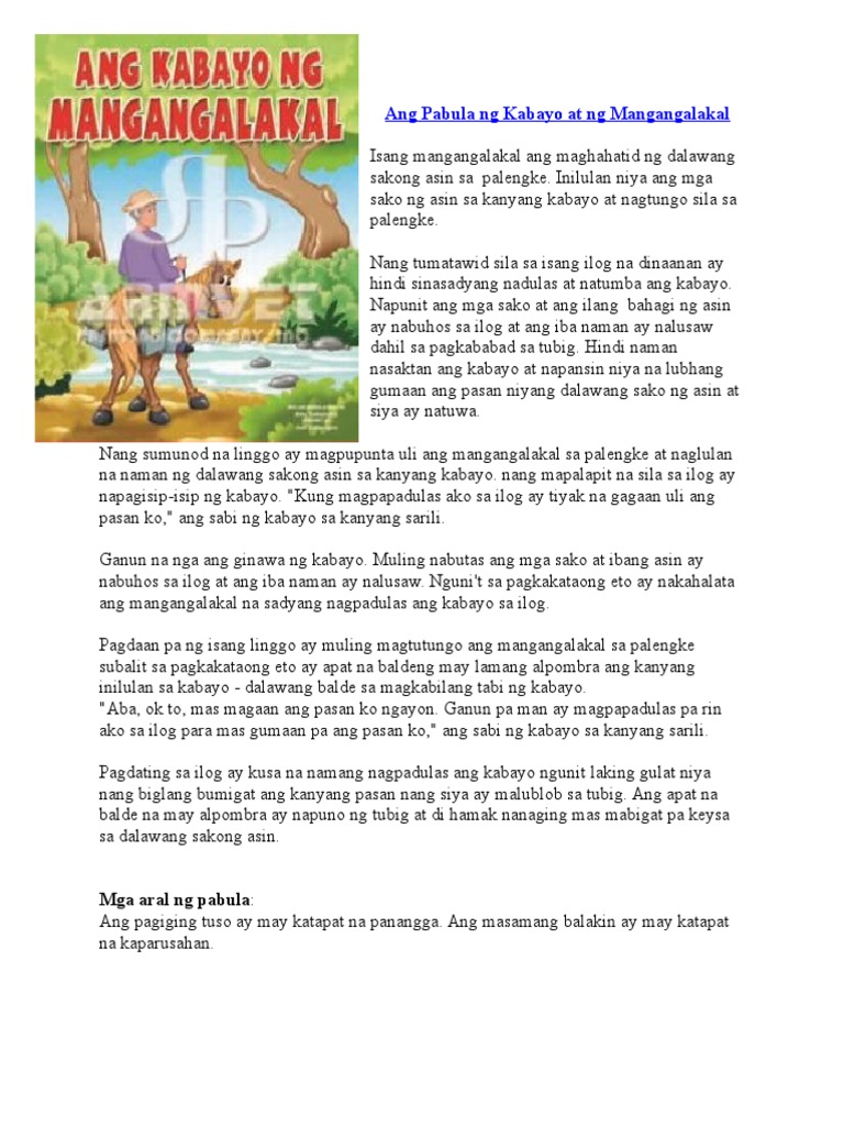 Ang Pabula NG Kabayo at NG Mangangalakal | PDF