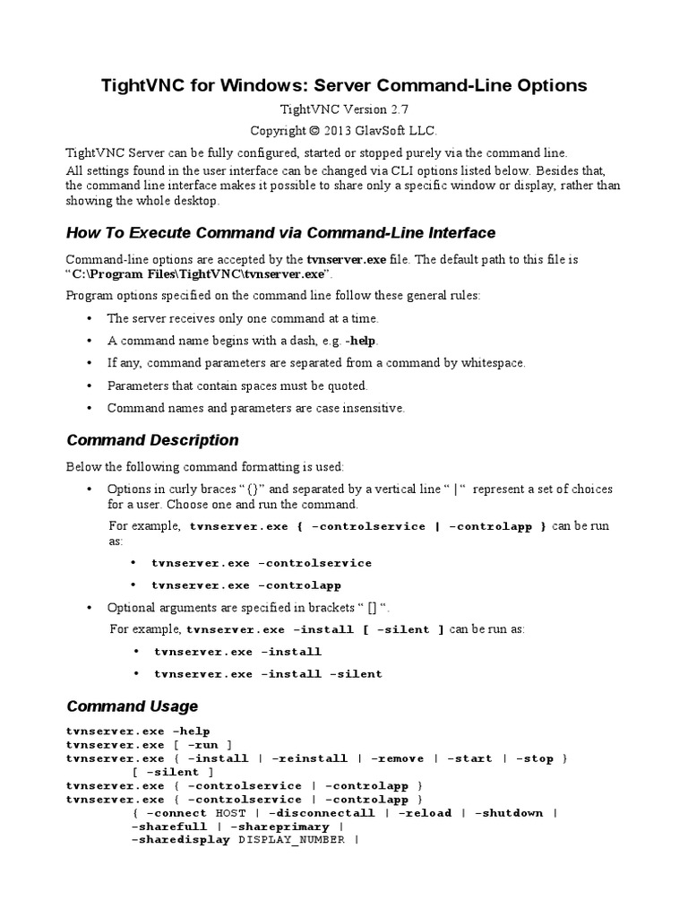 Tightvnc For Windows: Server Command-Line Options: How To Execute Command Via Command-Line ...