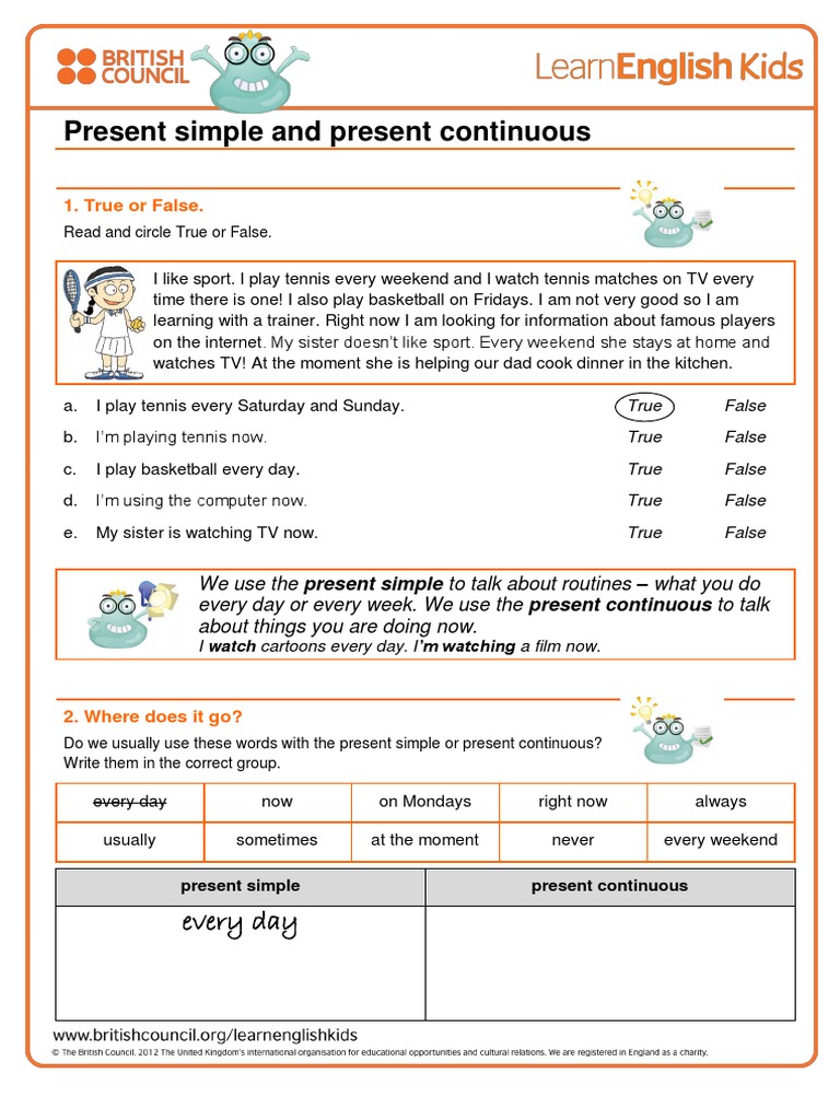 Grammar Games Present Simple and Present Continuous Worksheet | PDF