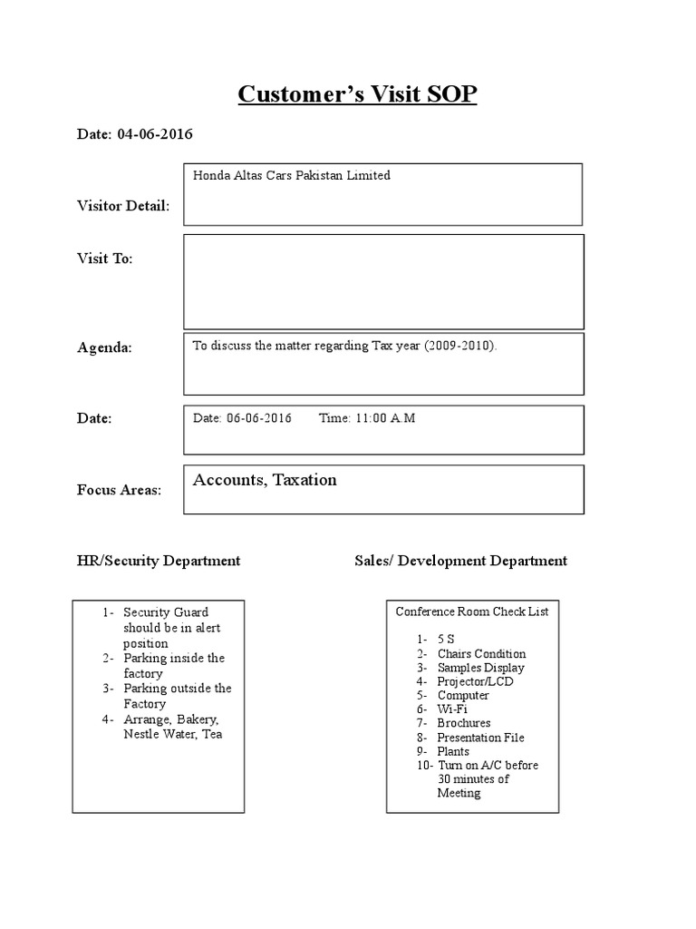 Customer Visit SOP for Tax Discussion | PDF