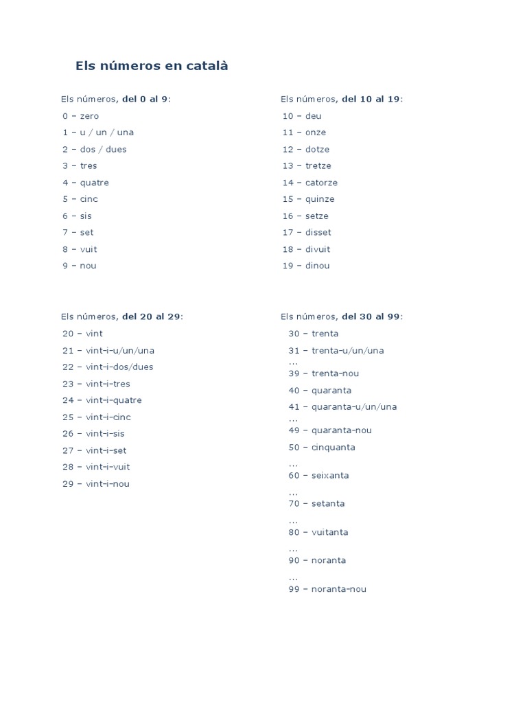 Els Números en Català RF | PDF