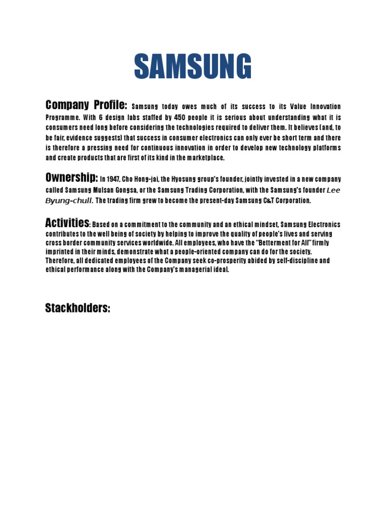Samsung: Company Profile | PDF | Samsung | Economies