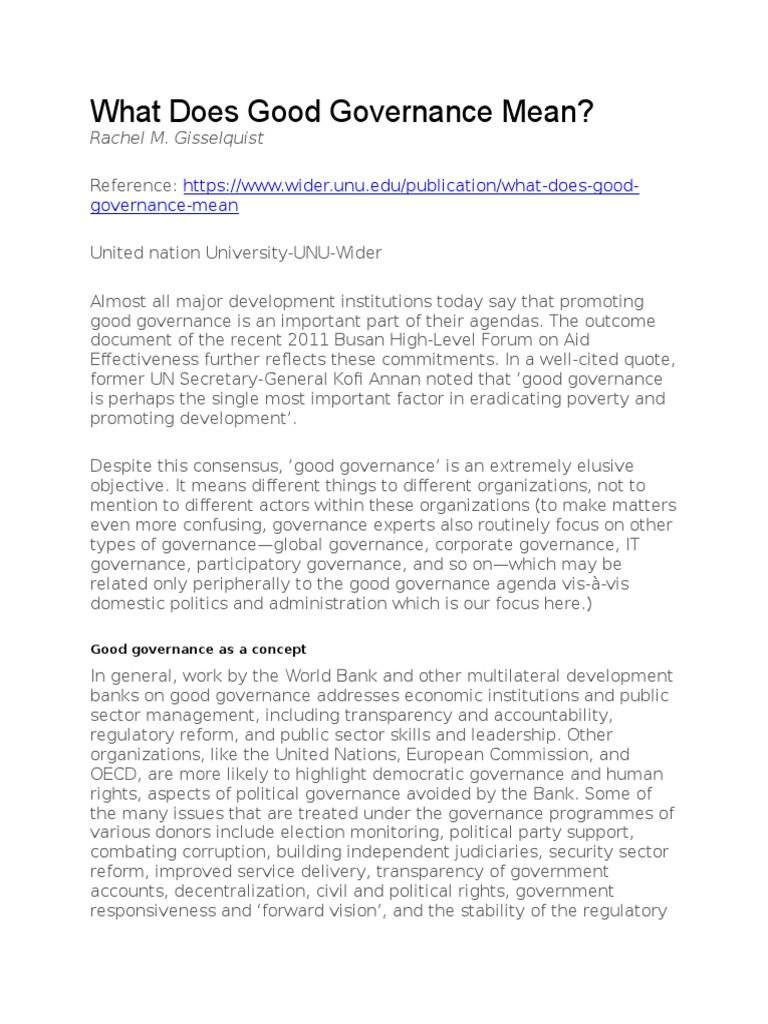 What Does Good Governance Mean | PDF | Good Governance | Governance
