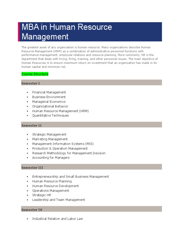 MBA in HR Management Course Overview | PDF | Human Resource Management ...