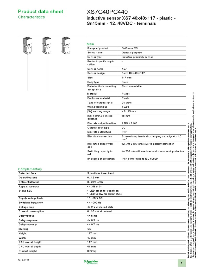 Maqueta 1 XS7-C40PC440 | PDF | Sensor | Electrical Wiring