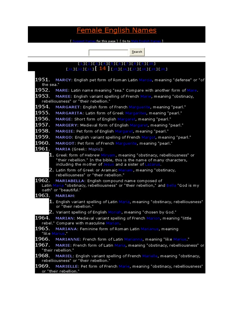 A Comprehensive List of Female English Names and Their Meanings | PDF ...