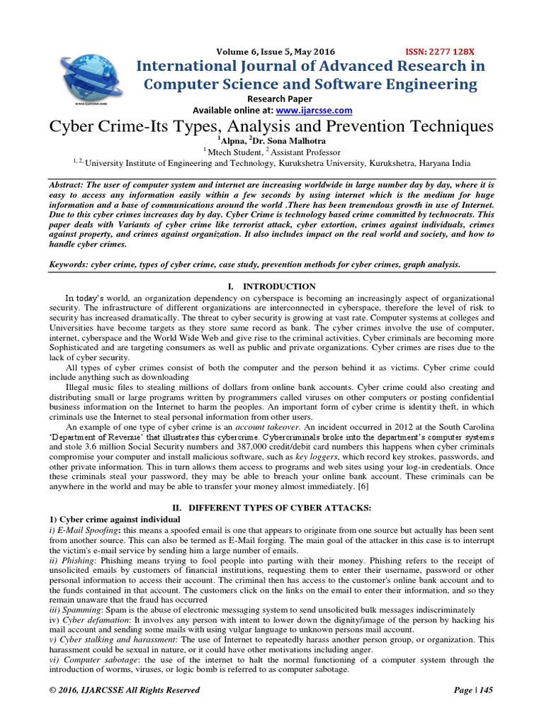 Cyber Crime-Its Types, Analysis and Prevention Techniques | PDF ...