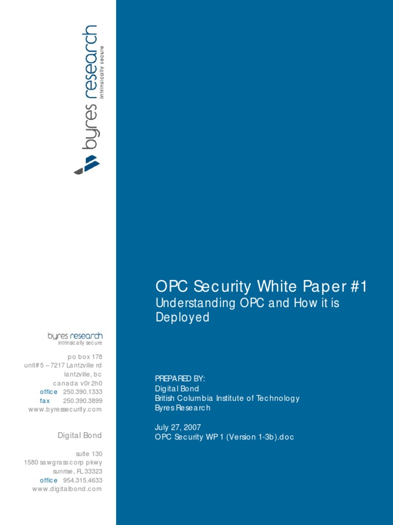 OPC Security White Paper #1: Understanding OPC and How It Is Deployed ...