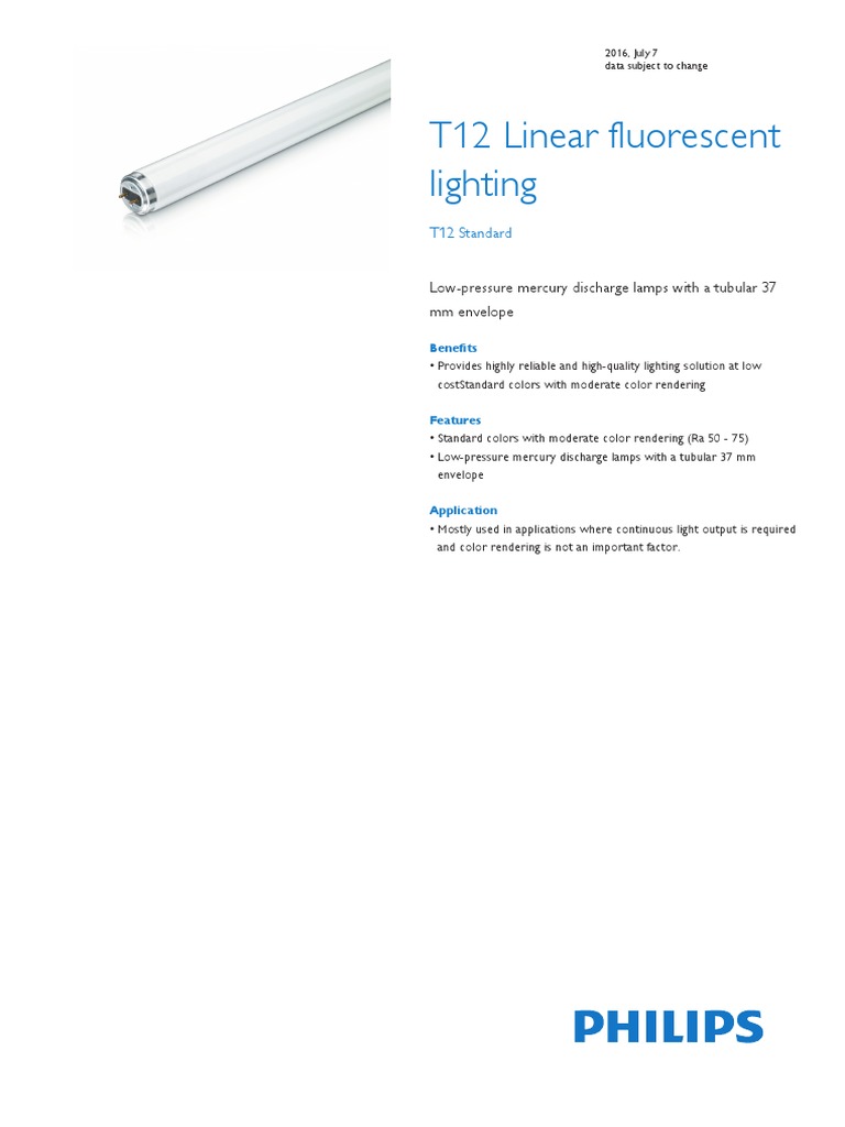 T12 Linear Fluorescent Lamp Overview | PDF