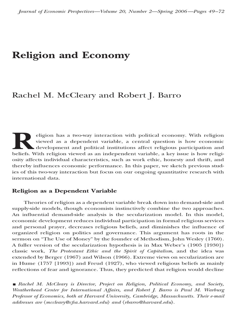 Religiosity and the Economy: Exploring the Complex Relationship Between ...