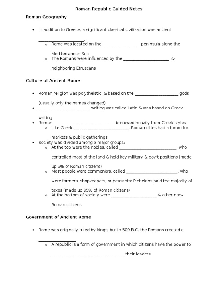 Roman Republic Guided Notes | PDF