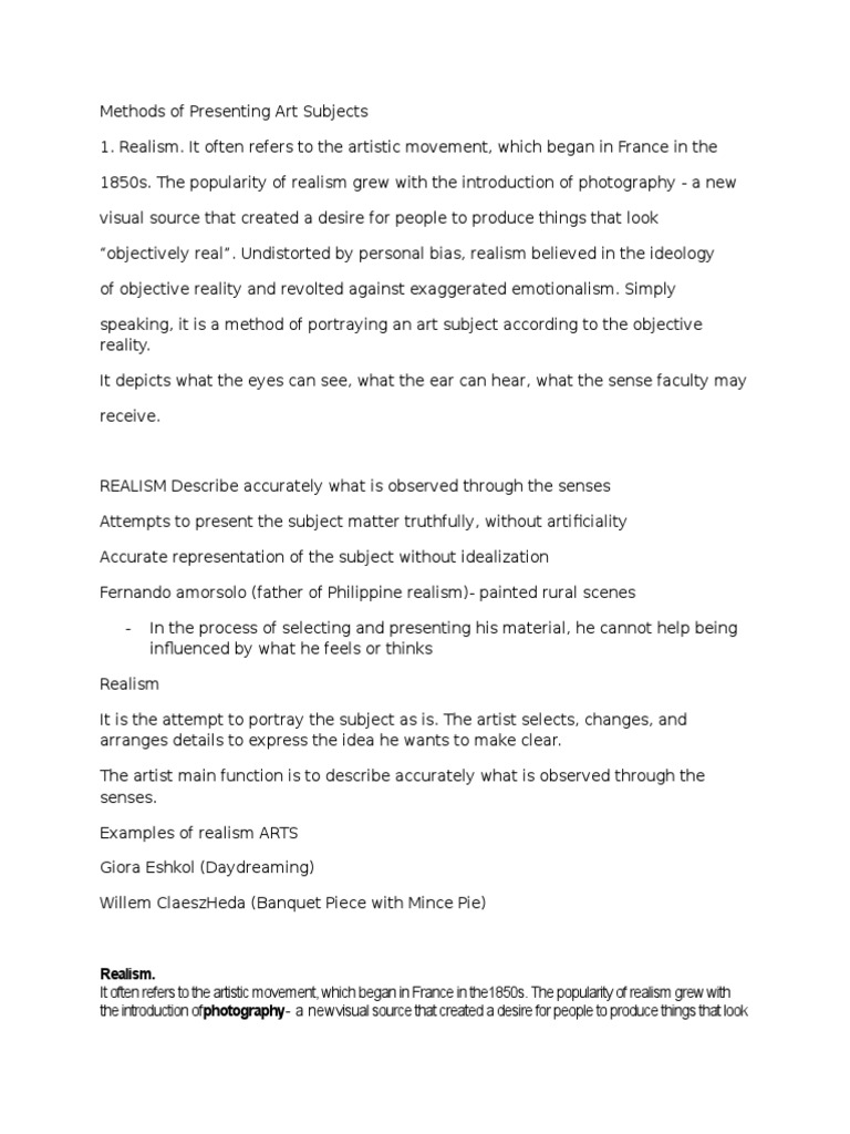 Methods of Presenting Art Subjects | PDF | Realism (Arts ...