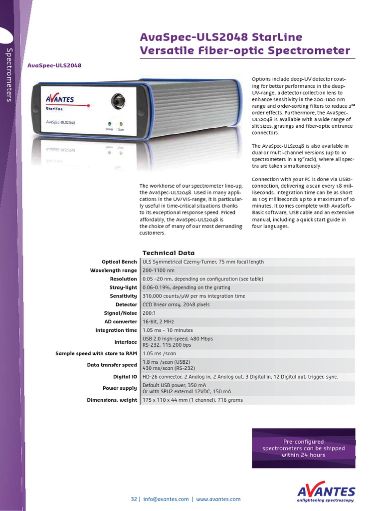 32-34 AvaSpec-ULS2048 StarLine Versatile Fiber-Optic Spectrometer | PDF ...