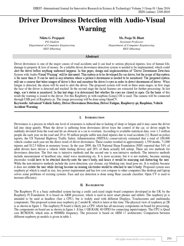 Driver Drowsiness Detection With Audio-Visual Warning | PDF | Raspberry Pi | Device Driver