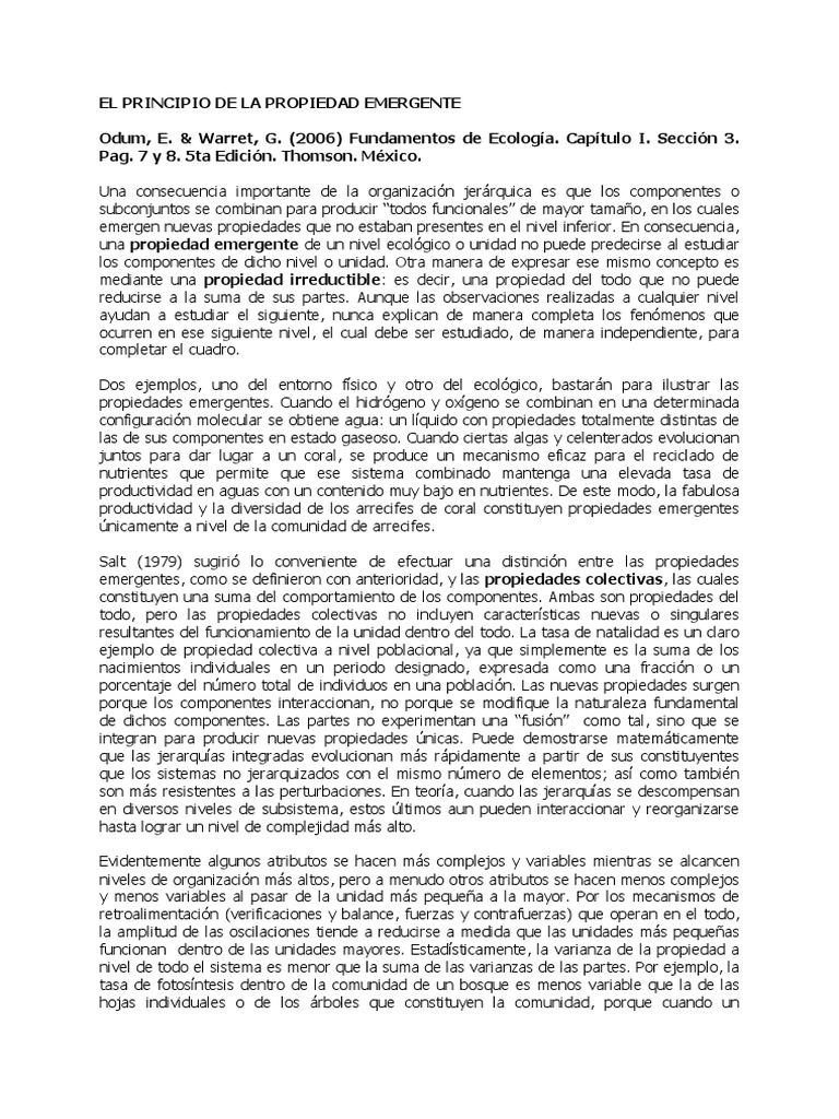 Propiedades Emergentes | PDF | Aparición | Ecología