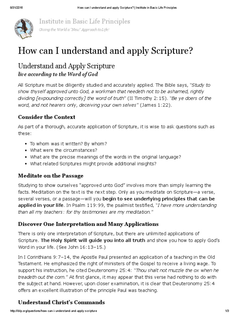 How Can I Understand and Apply Scripture | PDF | Paul The Apostle ...