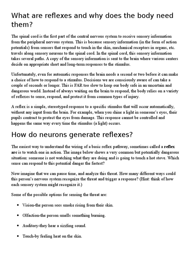 What Are Reflexes and Why Does The Body Need Them? | PDF | Nervous ...