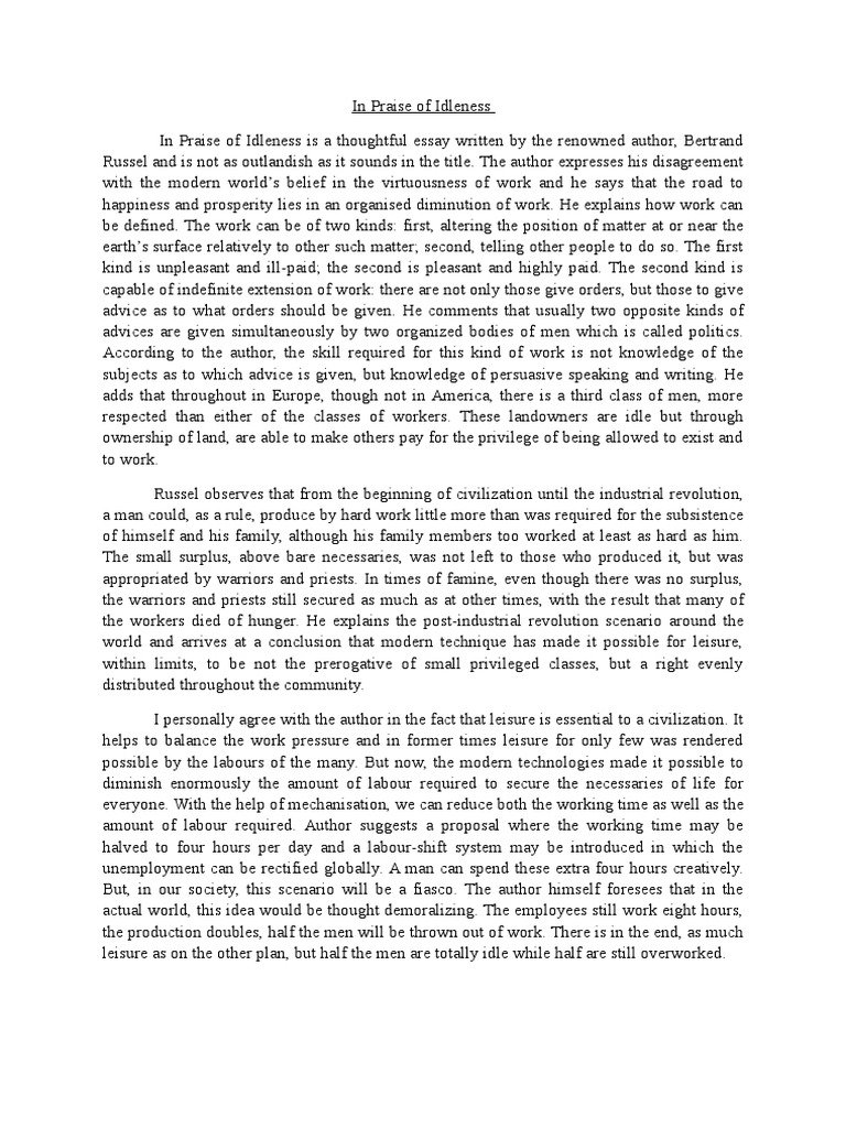 Review - in Praise of Idleness 4 | PDF | Working Time | Happiness