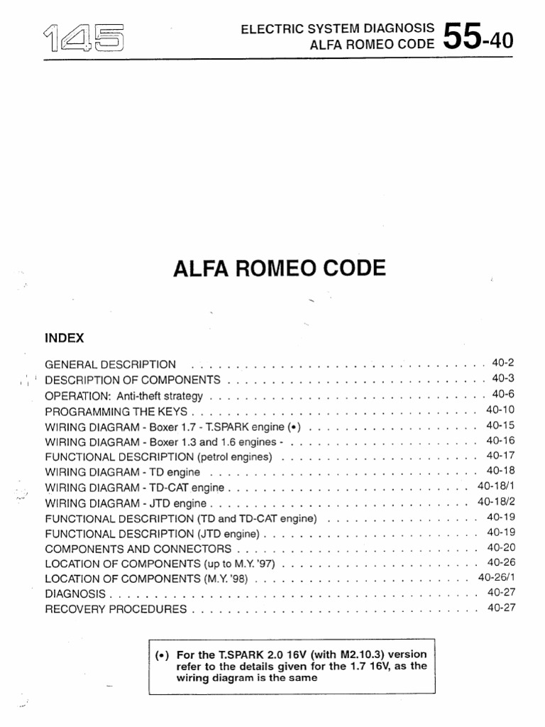 Alfa Romeo 145 Code | PDF | Ignition System | Electronics