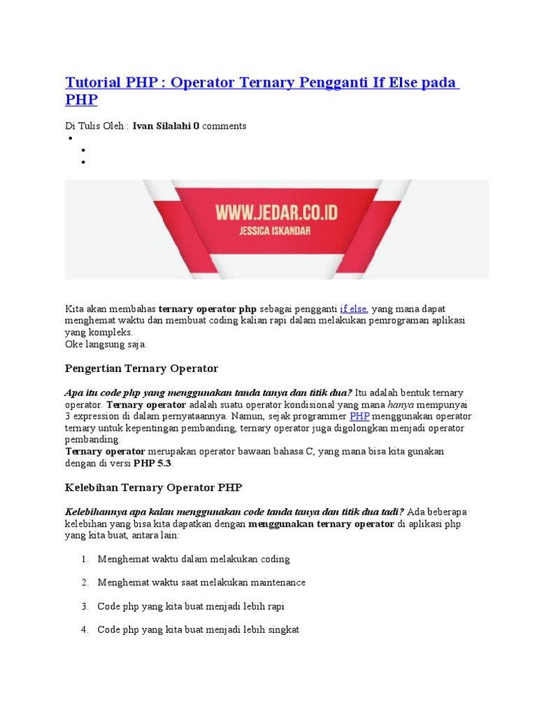Tutorial PHP Operator Ternary Pengganti If Else Pada PHP | PDF