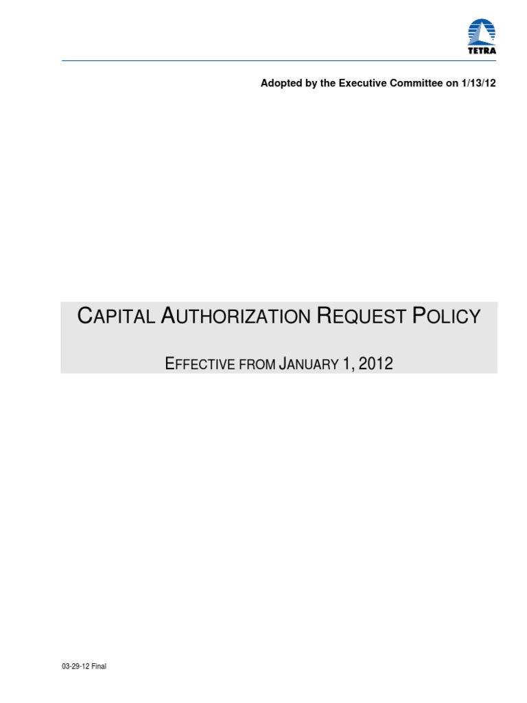 Capital Authorization Request Policy | PDF | Lease | Expense