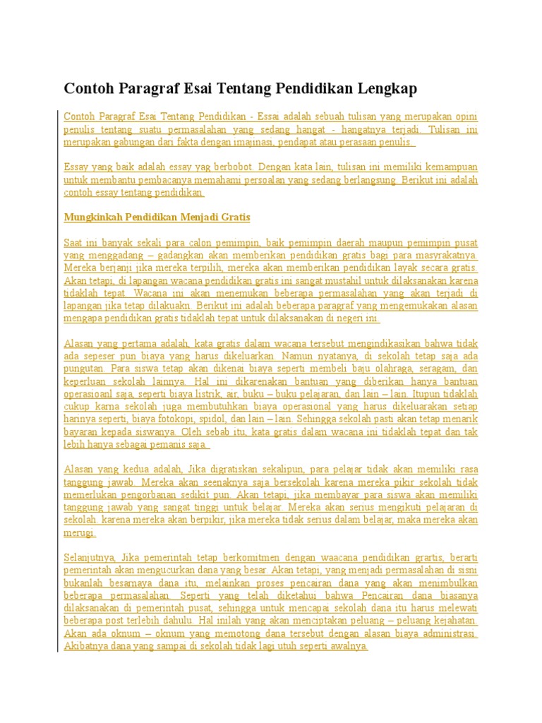 Contoh Paragraf Esai Tentang Pendidikan Lengkap | PDF