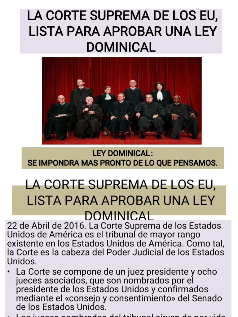 Corte Suprema de Los Eu Esta Lista para Aprobar La Ley Dominical | PDF ...