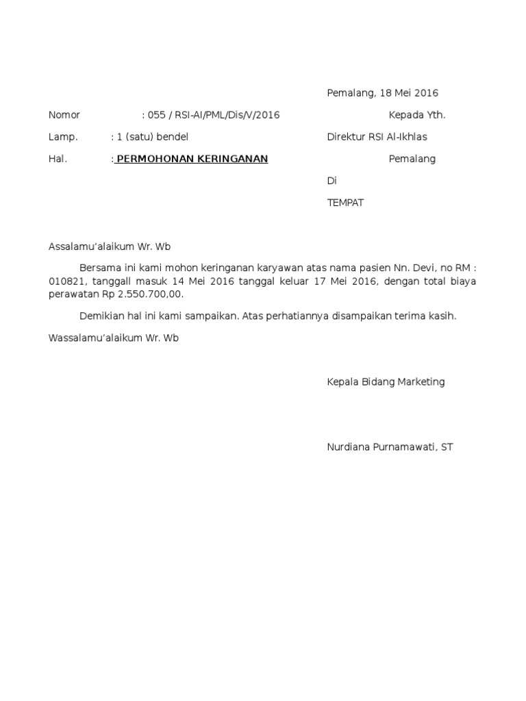 Surat Permohonan Keringanan | PDF