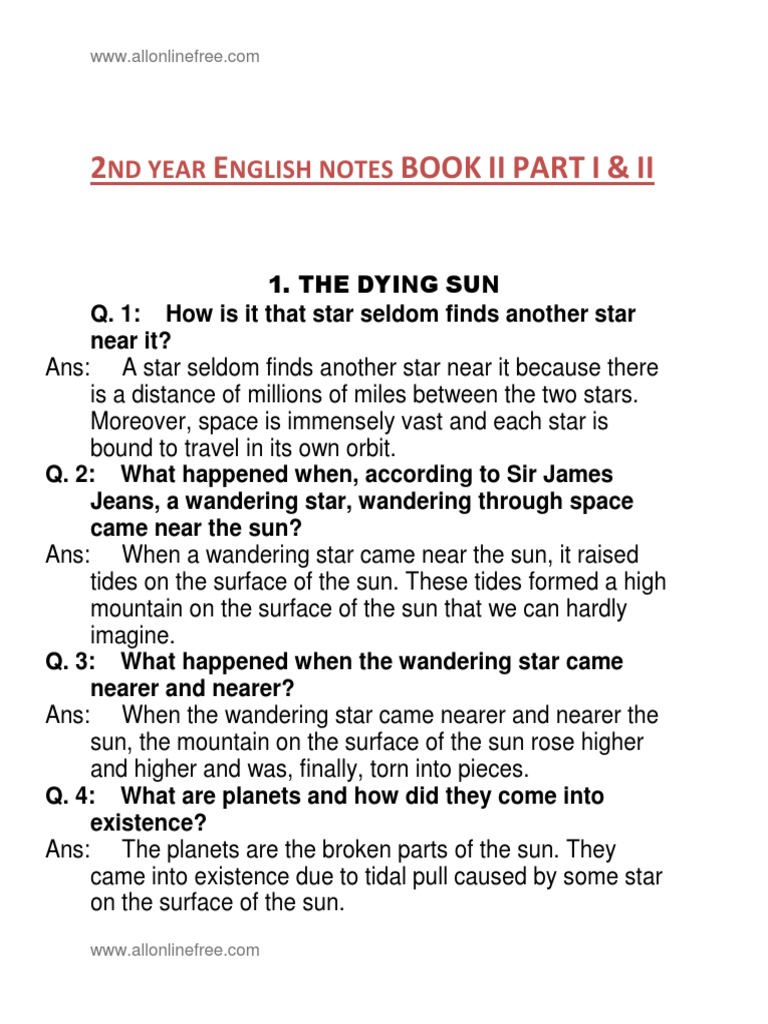 2nd Year English Notes Book II PDF | PDF